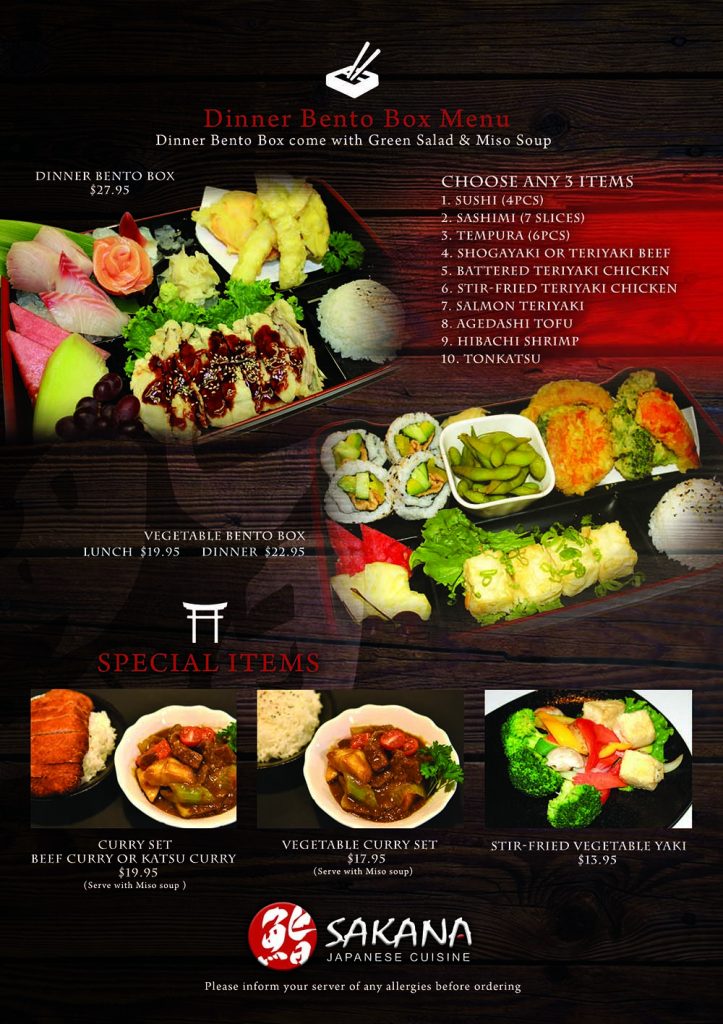 Bento Box Menu – Sakana Japanese Cuisine